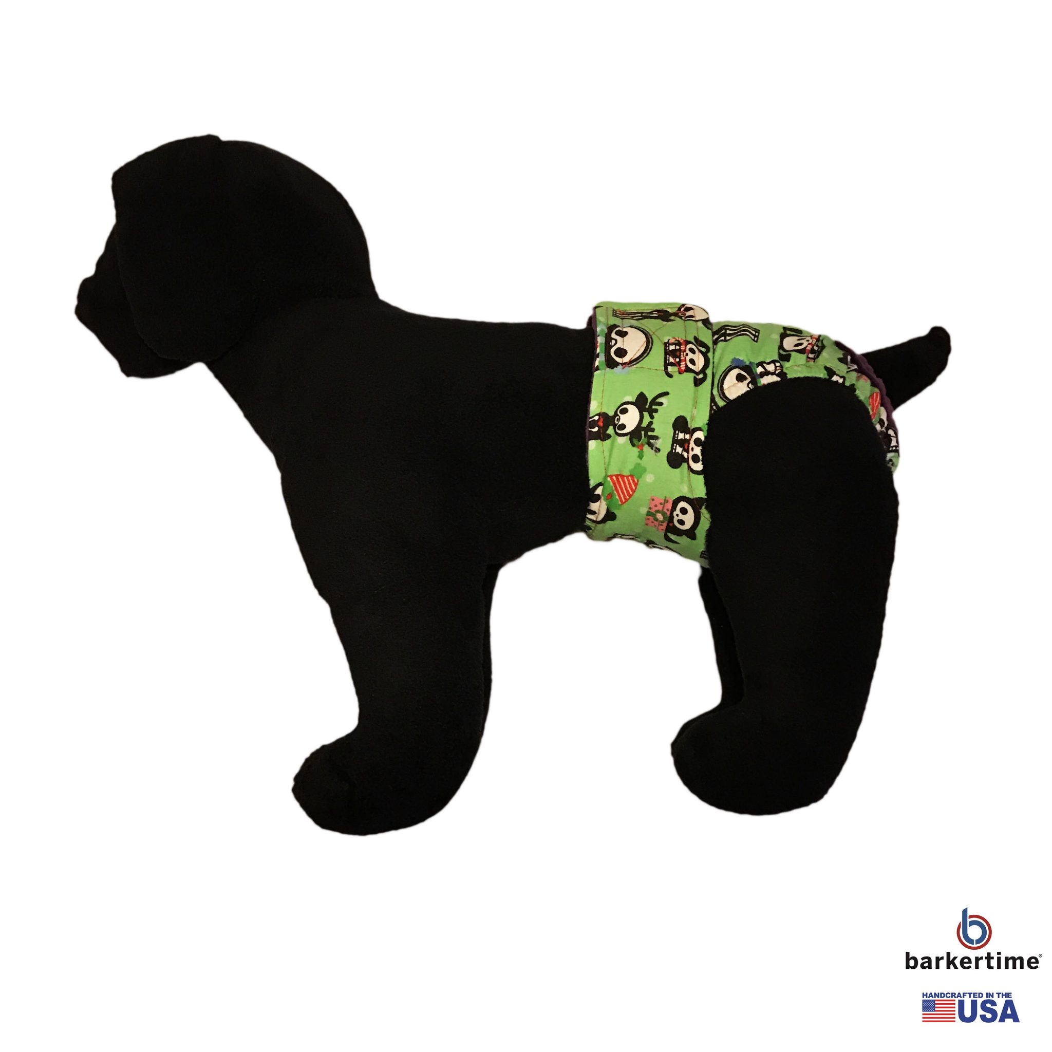 Barkertime Christmas Skeleton Figures on Green Dog Diaper