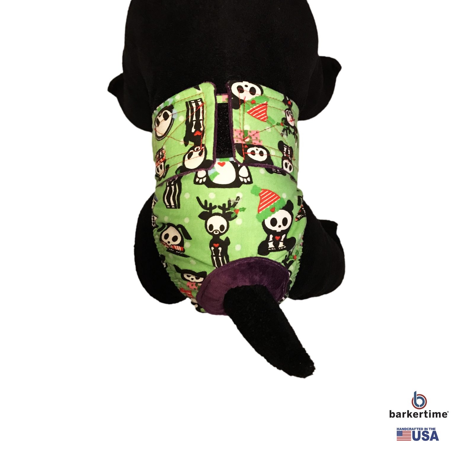 Barkertime Christmas Skeleton Figures on Green Dog Diaper