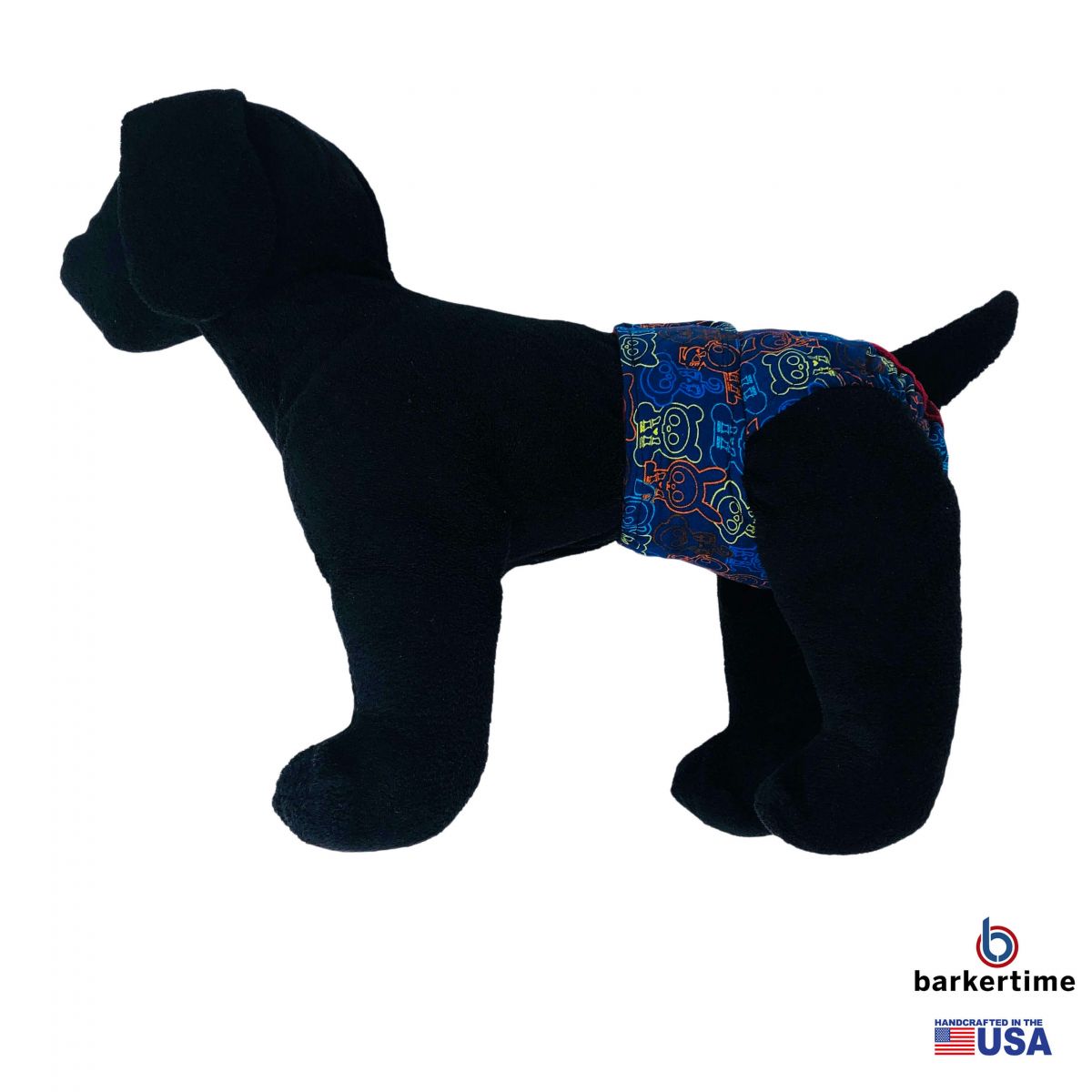 Barkertime Neon Skeleton Figures on Blue Dog Diaper - Made in USA