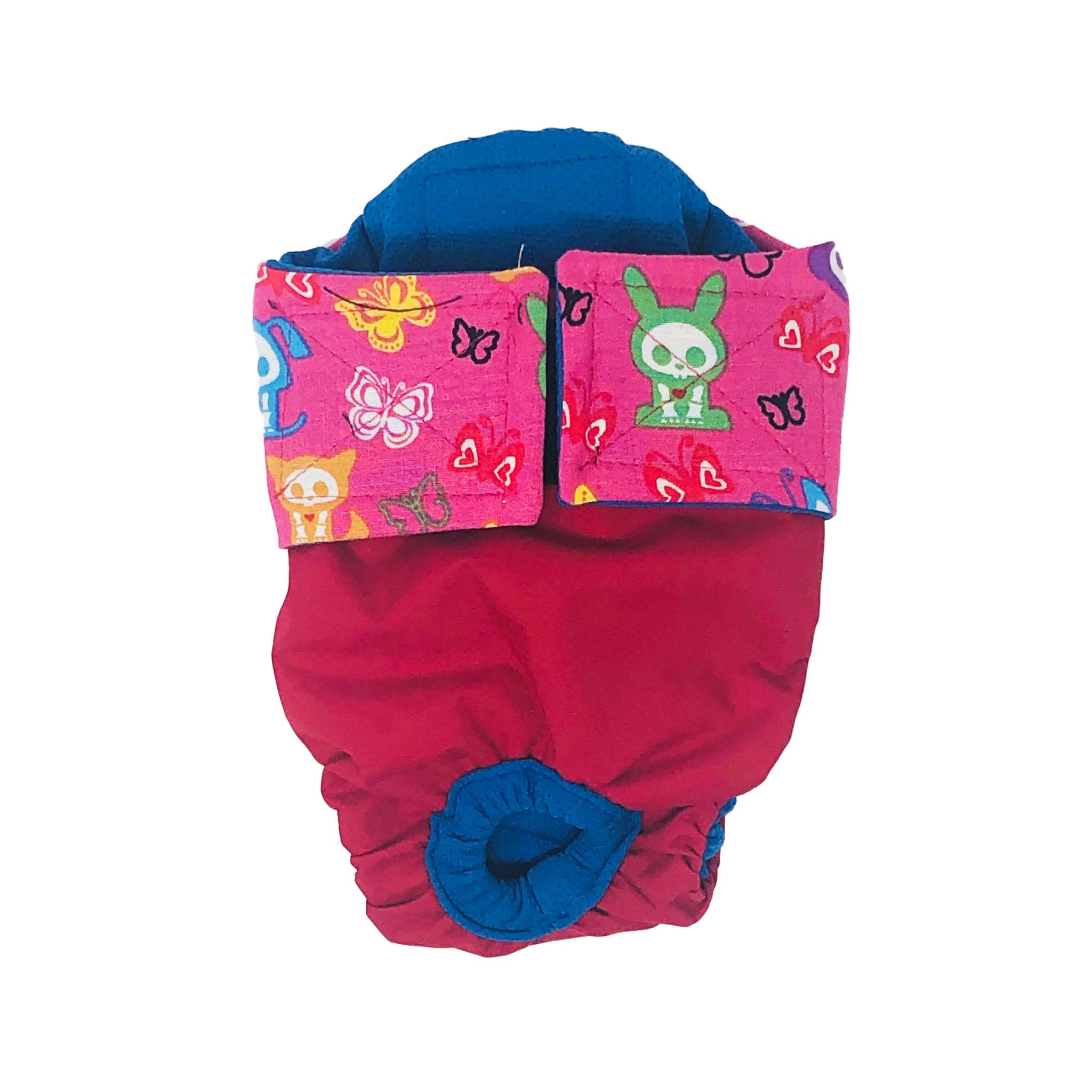 Barkertime Pink Skeleton Figures on Red Dog Diaper