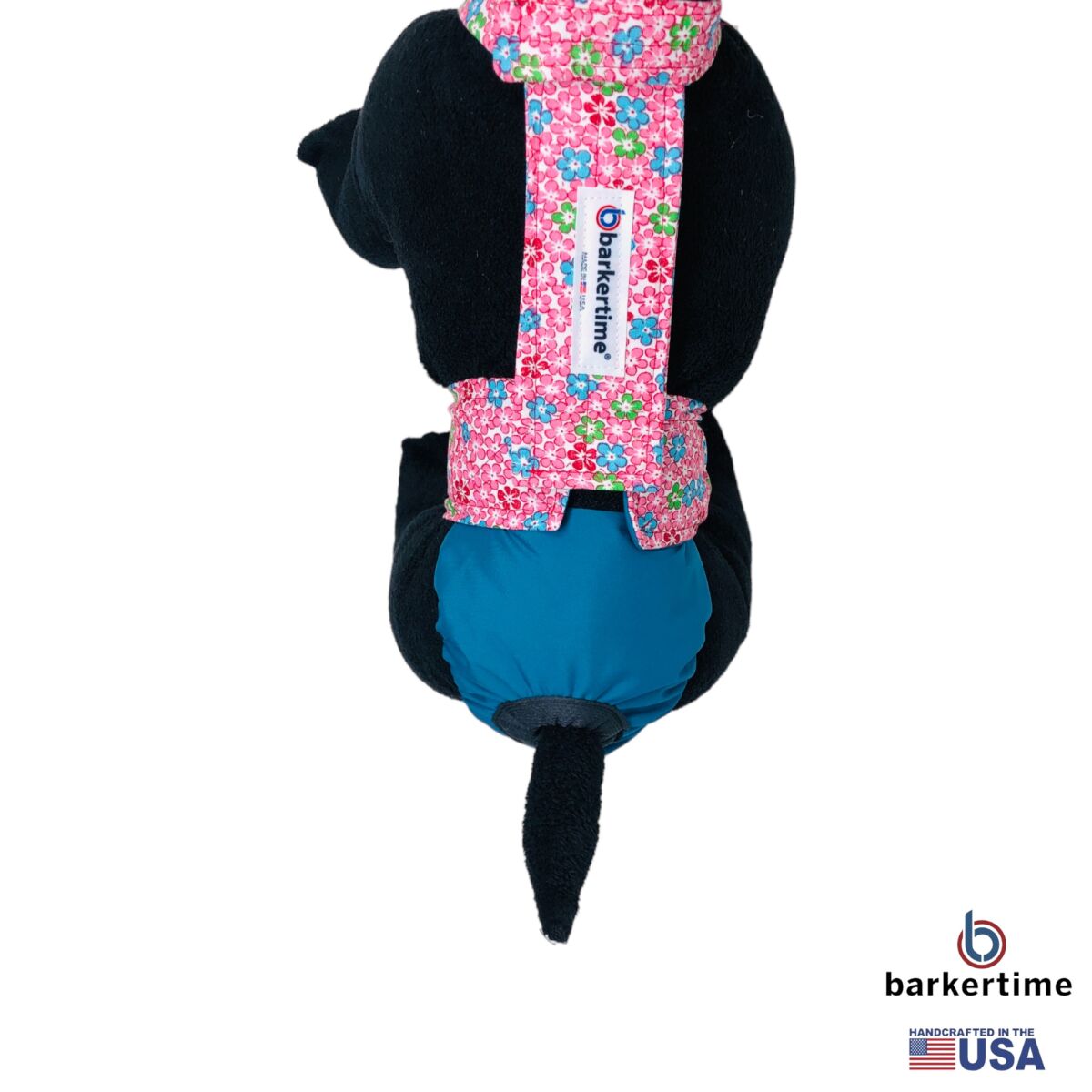 Pink Cosmos Flowers on Turquoise Dog Diaper Overall - Barkertime