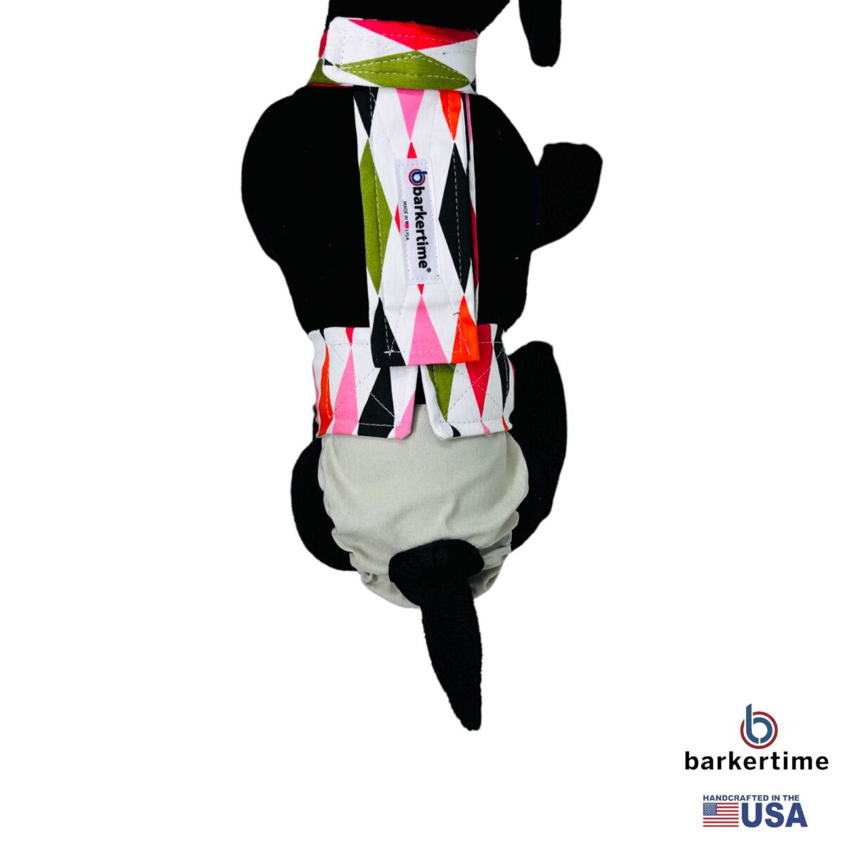 Fancy Harlequin on Frosty Cream Dog Diaper Overall - Barkertime